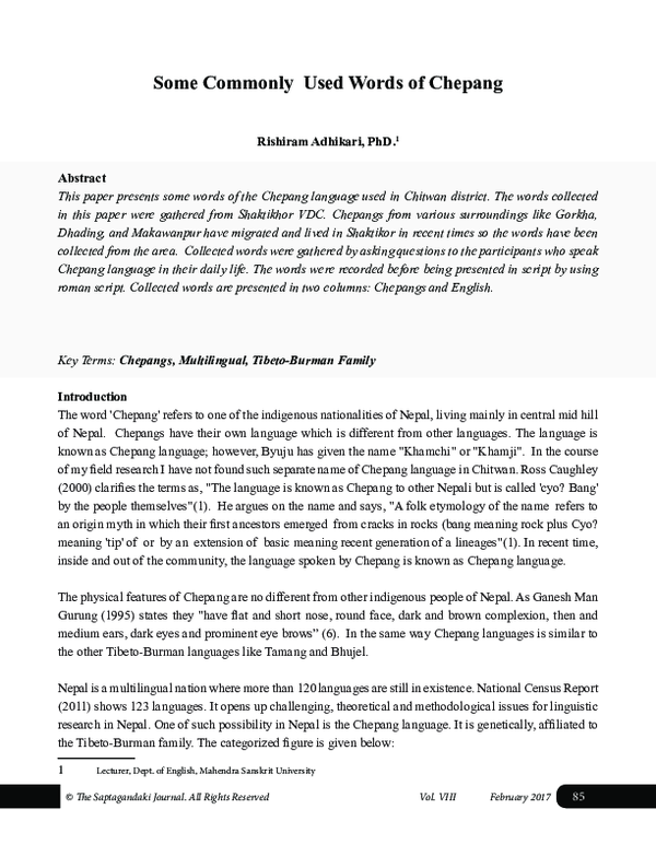 (PDF) Some Commonly Used Words of Chepang