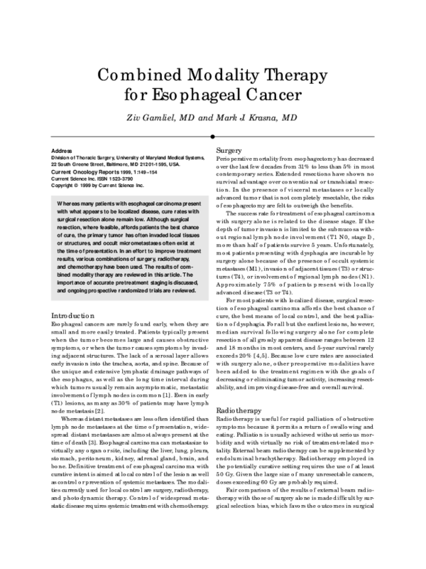 (PDF) Combined modality therapy for esophageal cancer