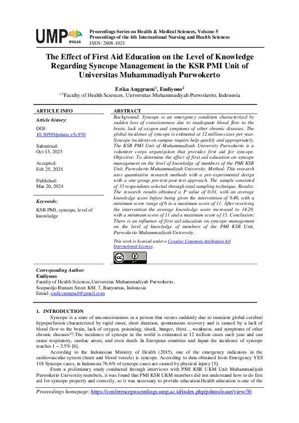 (PDF) The Effect of First Aid Education on the Level of Knowledge ...