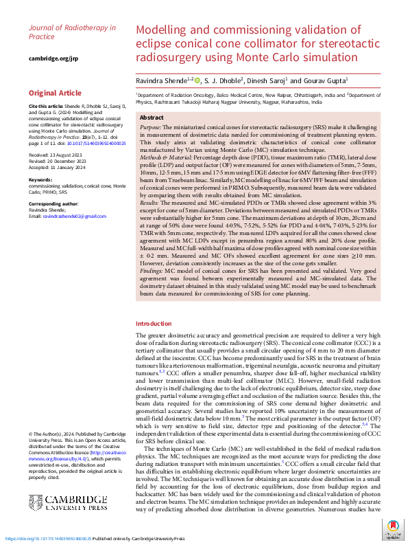 (PDF) Modelling and commissioning validation of eclipse conical cone collimator for stereotactic ...
