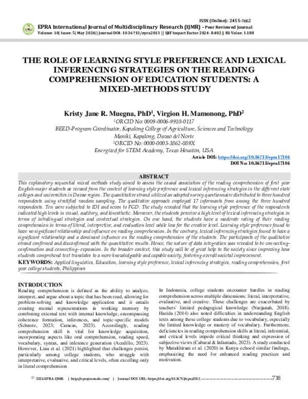 (PDF) The Role of Learning Style Preference and Lexical Inferencing Strategies on the Reading ...