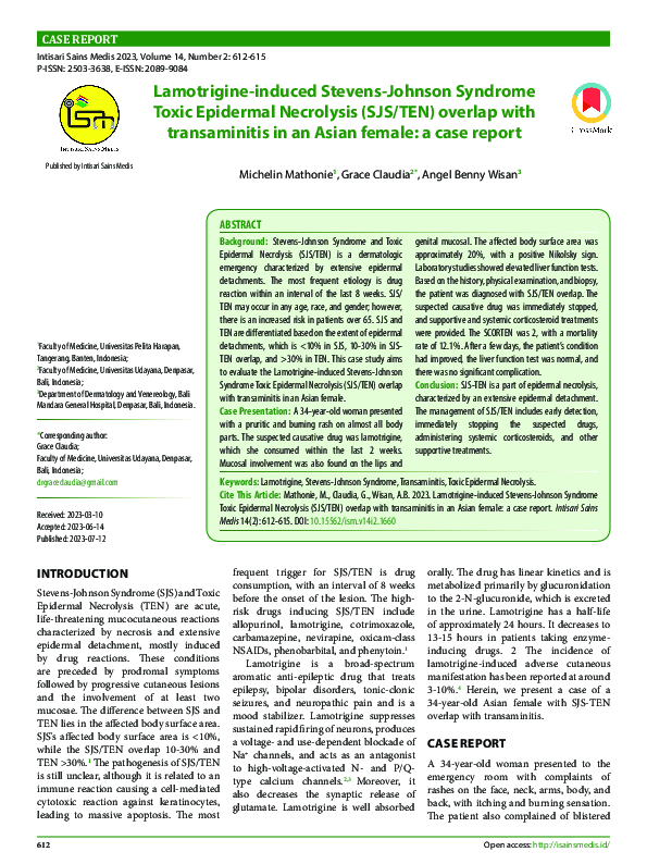 (PDF) Lamotrigine-induced Stevens-Johnson Syndrome Toxic Epidermal ...