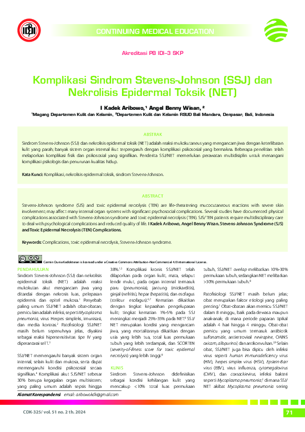 (PDF) Komplikasi Sindrom Stevens-Johnson (SSJ) dan Nekrolisis Epidermal ...
