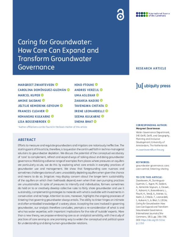 (PDF) Caring for Groundwater: How Care Can Expand and Transform ...