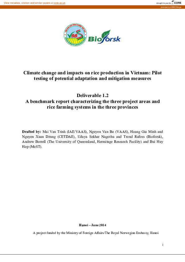 (PDF) A benchmark report characterizing the three project areas and ...