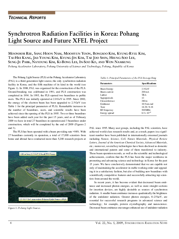 (PDF) Synchrotron Radiation Facilities in Korea: Pohang Light Source ...
