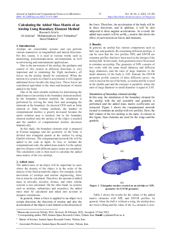 (PDF) Calculating the Added Mass Matrix of an Airship Using Boundary ...