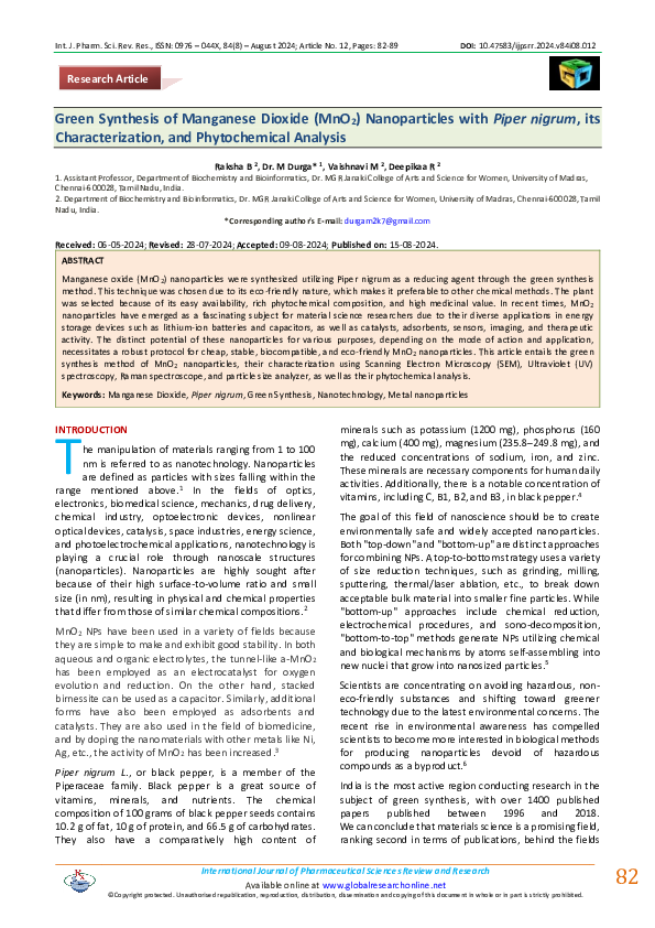 (PDF) Green Synthesis of Manganese Dioxide (MnO2) Nanoparticles with ...