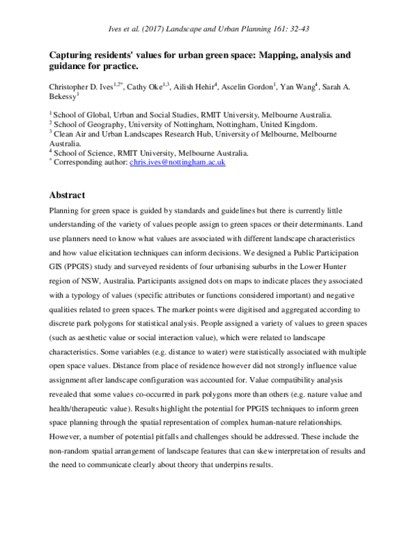 Pdf Capturing Residents Values For Urban Green Space Mapping