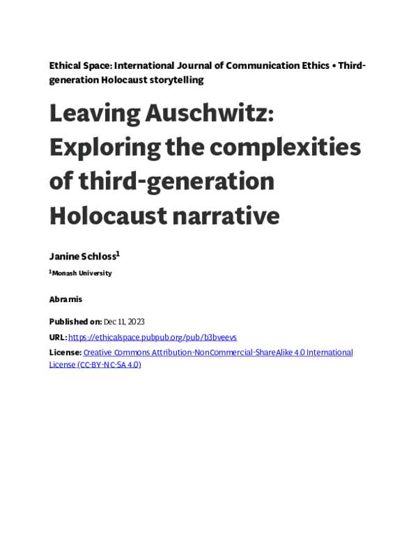 (PDF) Leaving Auschwitz: Exploring the complexities of third-generation ...