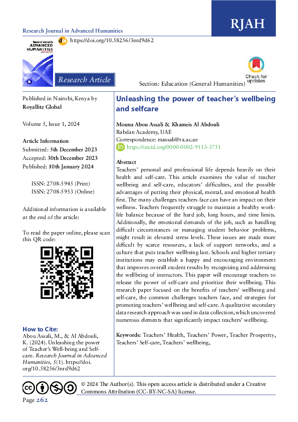 (PDF) Unleashing the power of teacher’s wellbeing and selfcare