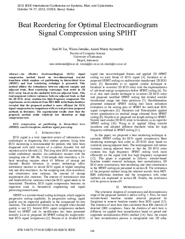 (PDF) Beat reordering for optimal electrocardiogram signal compression using SPIHT