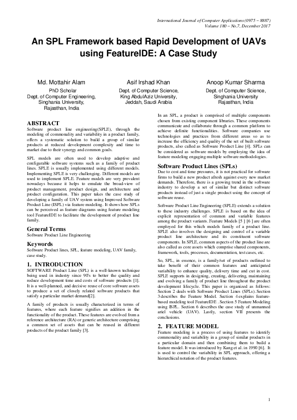 (PDF) An SPL Framework based Rapid Development of UAVs using FeatureIDE ...