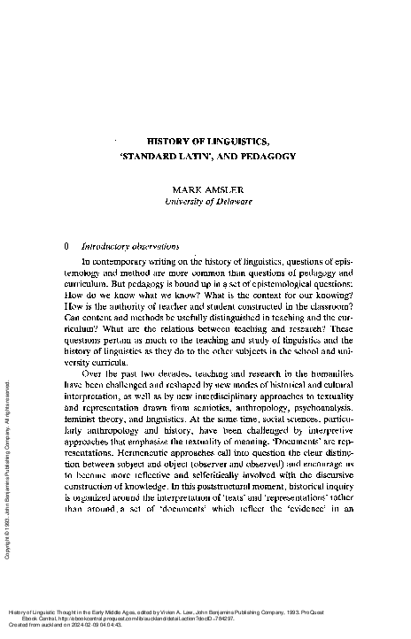 (PDF) Amsler History of Linguistics, Standard Latin, and Pedagogy