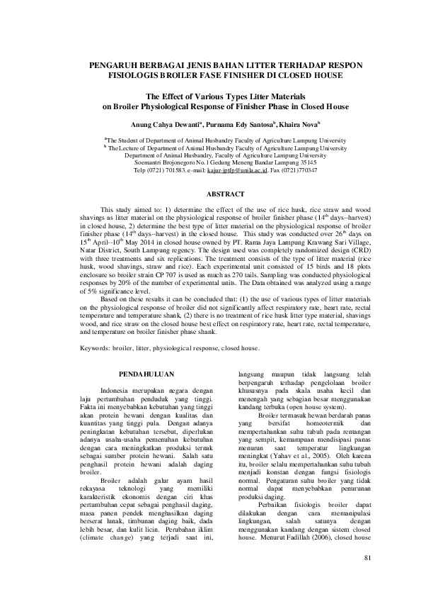 (PDF) The Effect of Various Types Litter Materials on Broiler ...