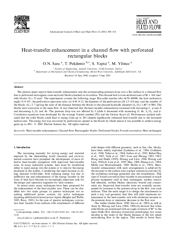 (PDF) Heat-transfer enhancement in a channel flow with perforated ...