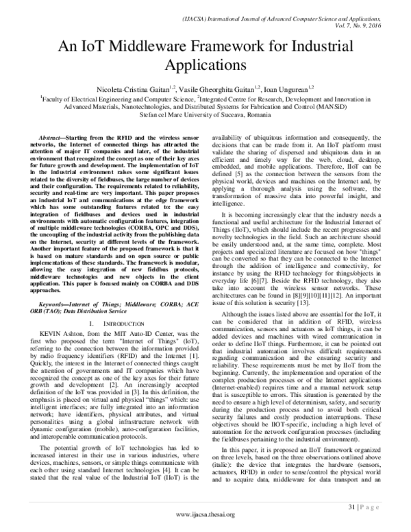 (PDF) An IoT Middleware Framework for Industrial Applications
