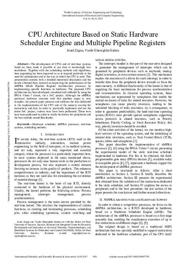 Pdf Cpu Architecture Based On Static Hardware Scheduler Engine And Multiple Pipeline Registers