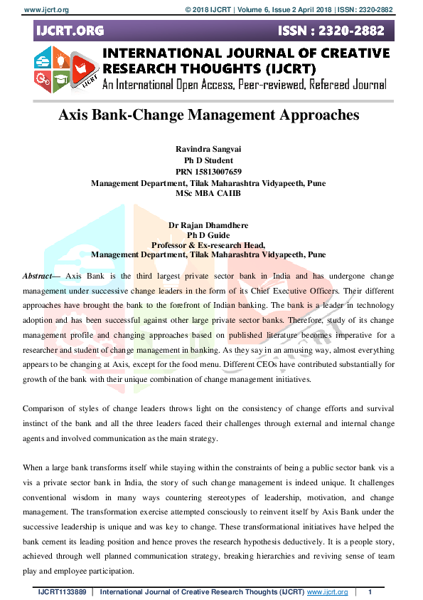 (PDF) Axis Bank-Change Management Approaches