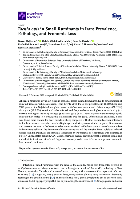 (PDF) Taenia ovis in Small Ruminants in Iran: Prevalence, Pathology ...