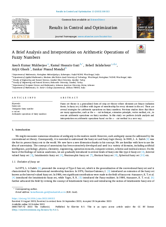 (PDF) A Brief Analysis and Interpretation on Arithmetic Operations of Fuzzy Numbers