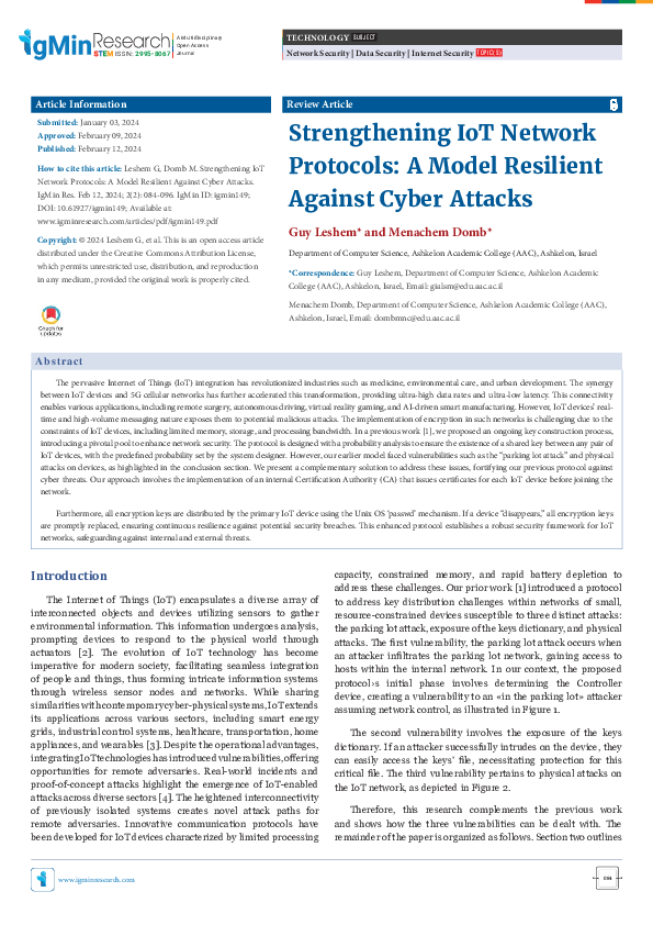 (PDF) Strengthening IoT Network Protocols: A Model Resilient Against Cyber Attacks
