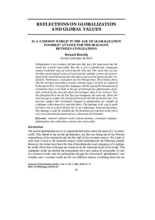 (PDF) Is a ‘Common World’ in The Age of Globalization Possible? An ...