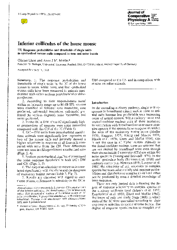 (PDF) Inferior colliculus of the house mouse
