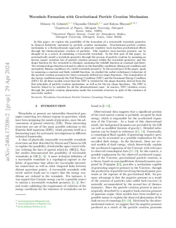 (PDF) Wormhole Formation with Gravitational Particle Creation Mechanism