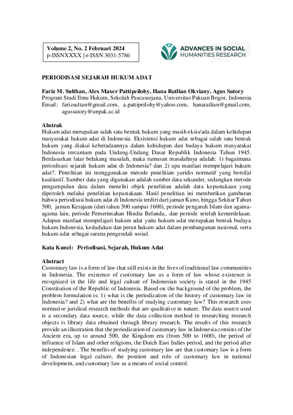 (PDF) Periodisasi Sejarah Hukum Adat
