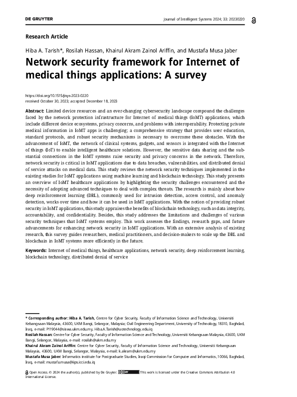 (PDF) Network security framework for Internet of medical things applications: A survey | Hibba ...