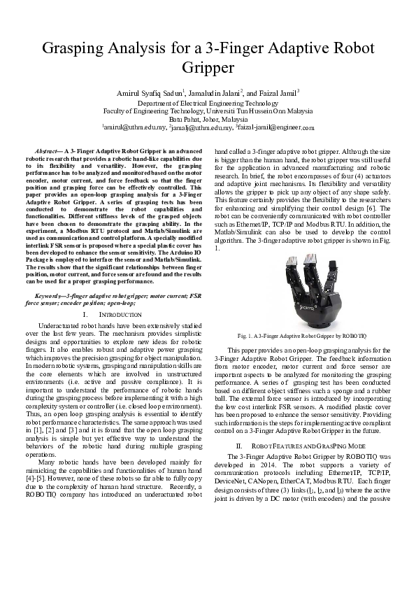 (PDF) Grasping analysis for a 3-Finger Adaptive Robot Gripper