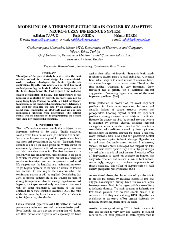 (PDF) Control of a Thermoelectric Brain Cooler by Adaptive Neuro-Fuzzy Inference System
