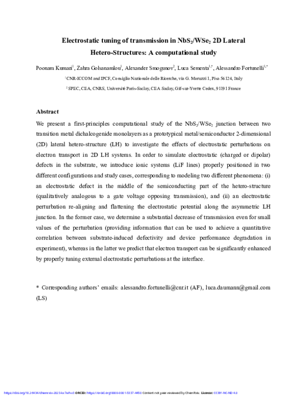 (PDF) Electrostatic tuning of transmission in NbS2/WSe2 2D Lateral Hetero-Structures: A ...