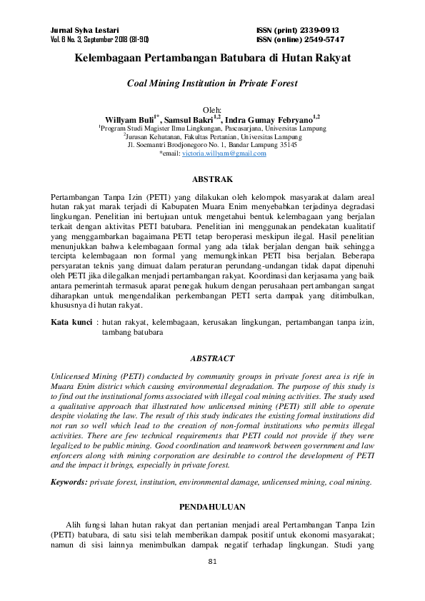 (PDF) Coal Mining Institution in Private Forest