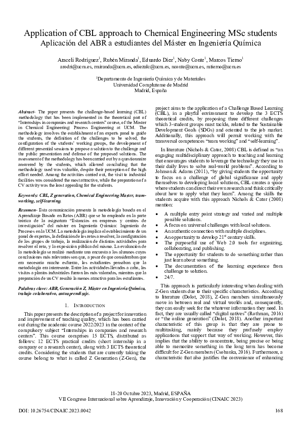 (PDF) Aplicación del ABR a estudiantes del Máster en Ingeniería Química ...