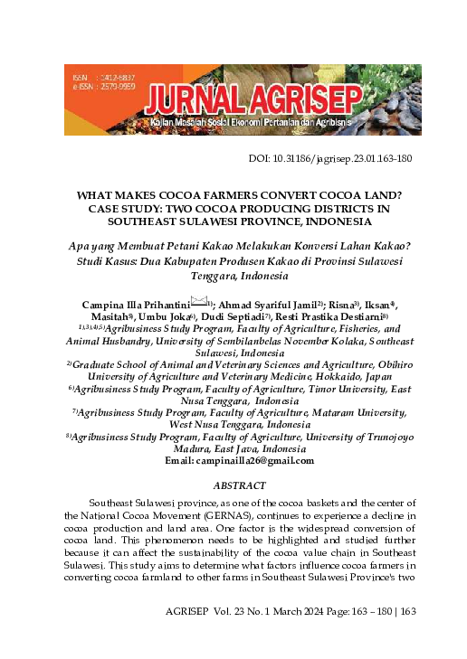 (PDF) What Makes Cocoa Farmers Convert Cocoa Land? Case Study: Two ...
