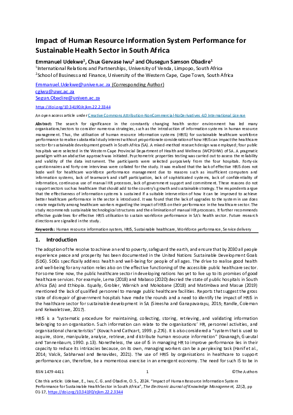 (PDF) Impact of Human Resource Information System Performance for Sustainable Health Sector in ...