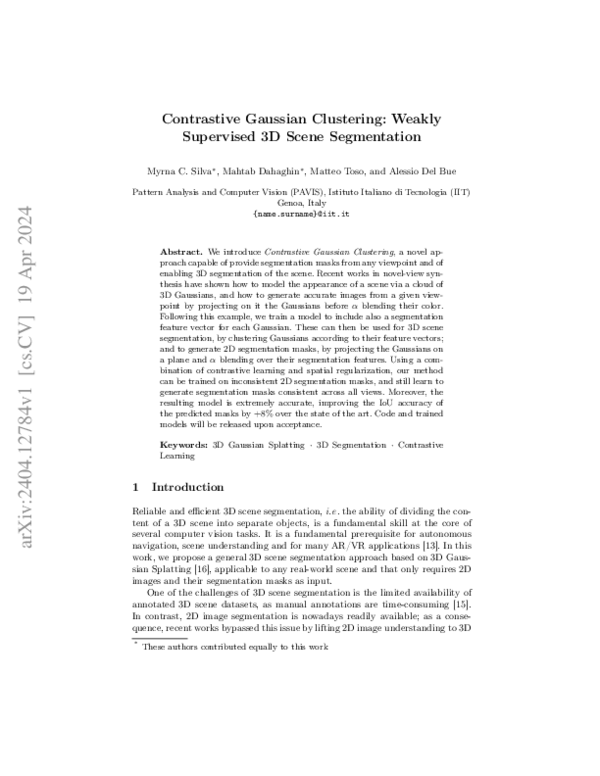 (PDF) Contrastive Gaussian Clustering: Weakly Supervised 3D Scene Segmentation