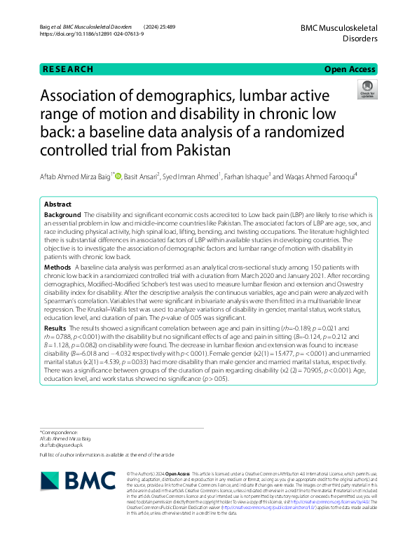 (PDF) Association of demographics, lumbar active range of motion and ...