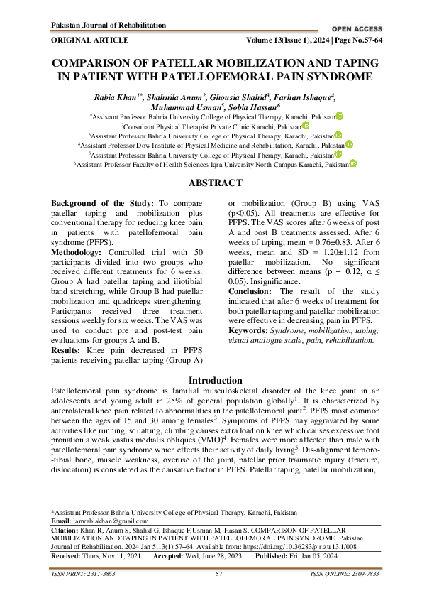 (PDF) Comparison of Patellar Mobilization and Taping in Patient with ...