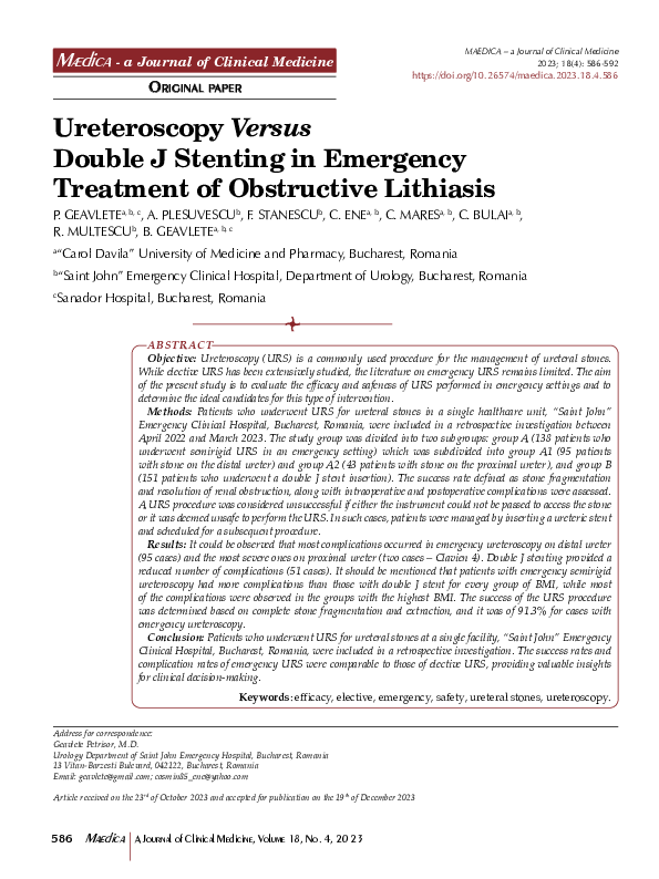 (PDF) Ureteroscopy Versus Double J Stenting in Emergency Treatment of ...
