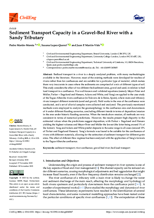 (PDF) Sediment Transport Capacity in a Gravel-Bed River with a Sandy ...