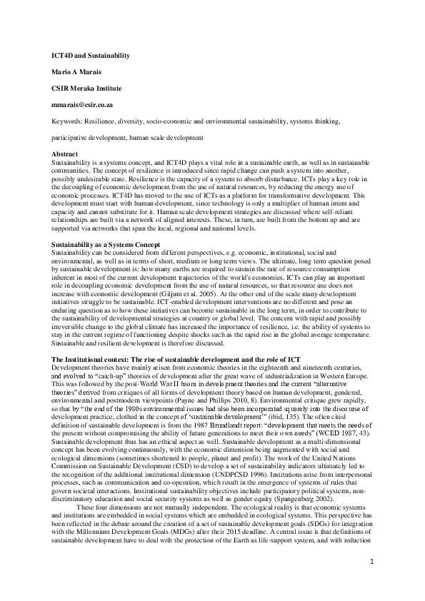 (PDF) ICT4D and Sustainability