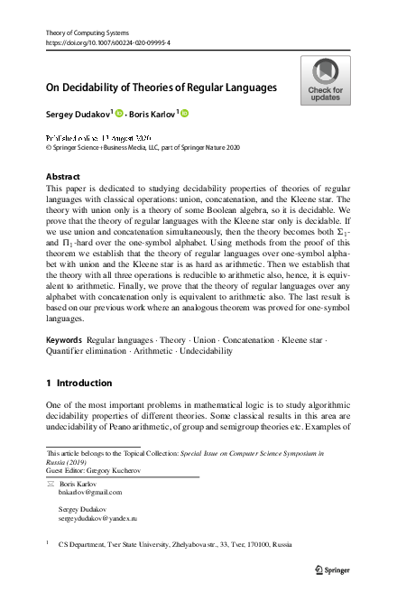 (PDF) On Decidability of Theories of Regular Languages