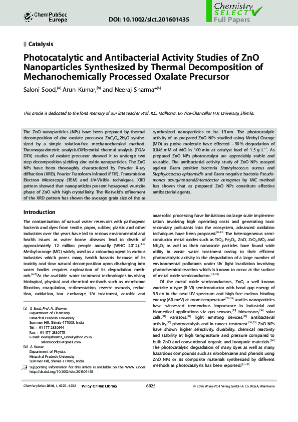 (PDF) Photocatalytic and antibacterial activity study of ternary oxide of Ni-Al-Cd and their ...