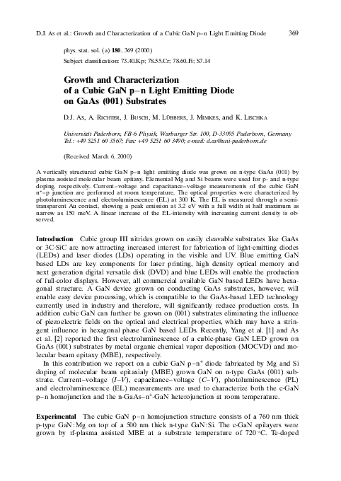 (PDF) Cubic GaN p-n LED on GaAs: Growth and Characterization