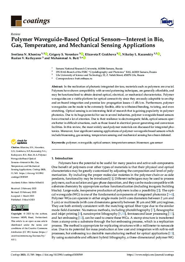 (PDF) Polymer Waveguide-Based Optical Sensors—Interest in Bio, Gas, Temperature, and Mechanical ...