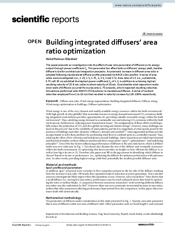 (PDF) Building integrated diffusers’ area ratio optimization