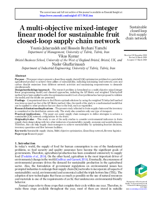 (PDF) A multi-objective mixed-integer linear model for sustainable fruit closed-loop supply ...